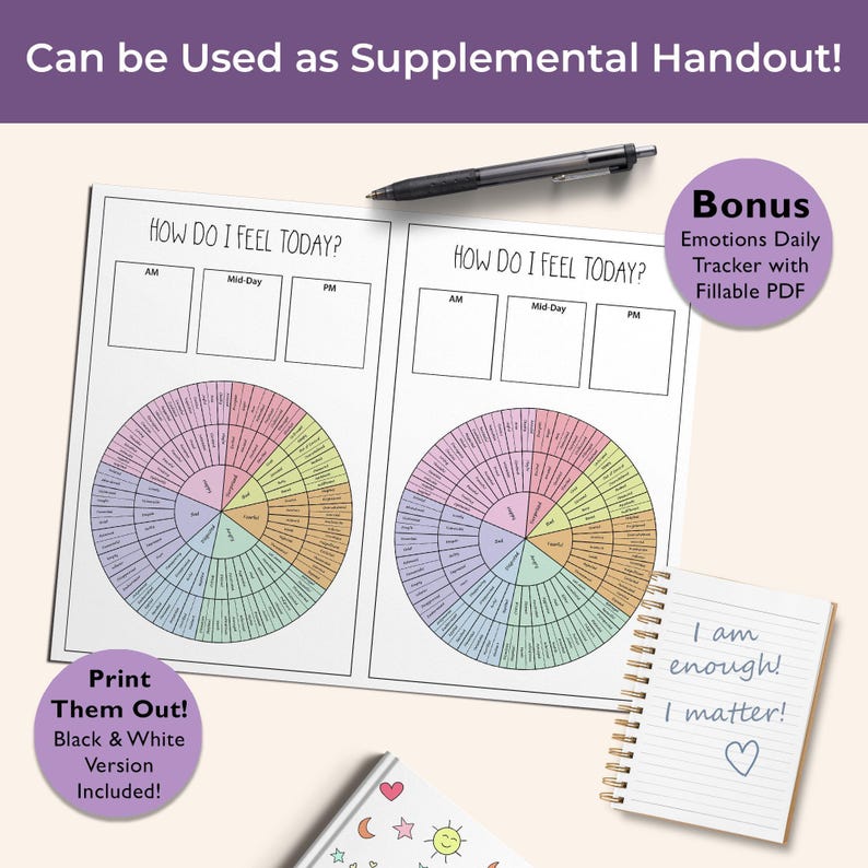 Emotion Wheel Printable Therapy Resource Download Digital Mental Health ...