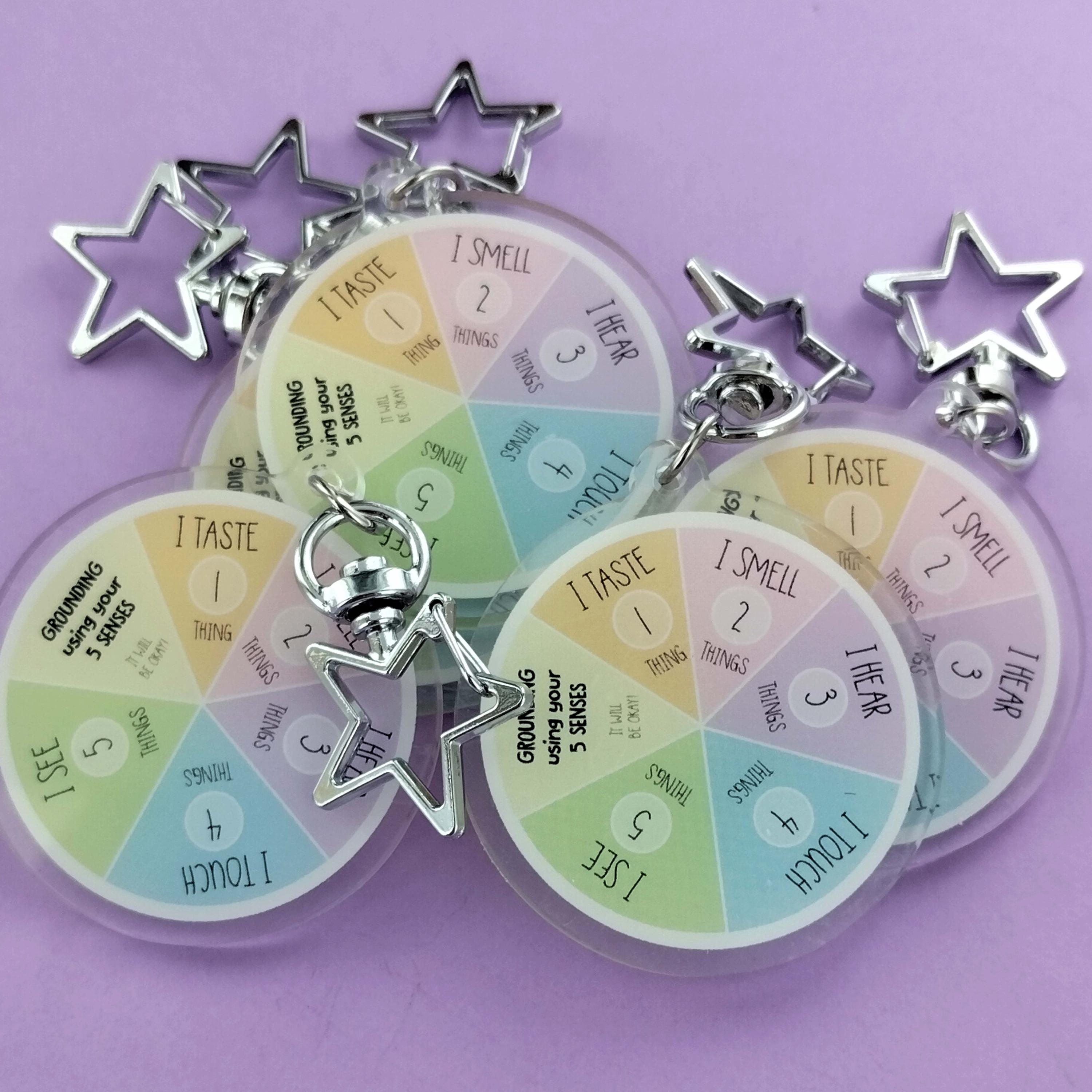 5 4 3 2 1 Grounding Keychain Bulk Mindfulness Anxiety Tool Keychain for ...