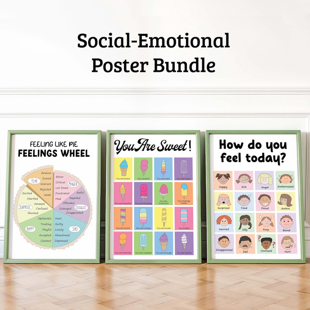 Emotion Poster Bundle of Emotion Wheel Affirmation Print Emotion Chart ...
