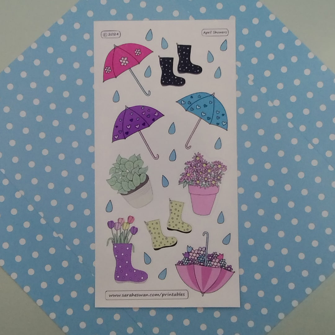 April Showers Stickers, Flowers, Umbrellas, Boots, Rainy Day Stickers ...