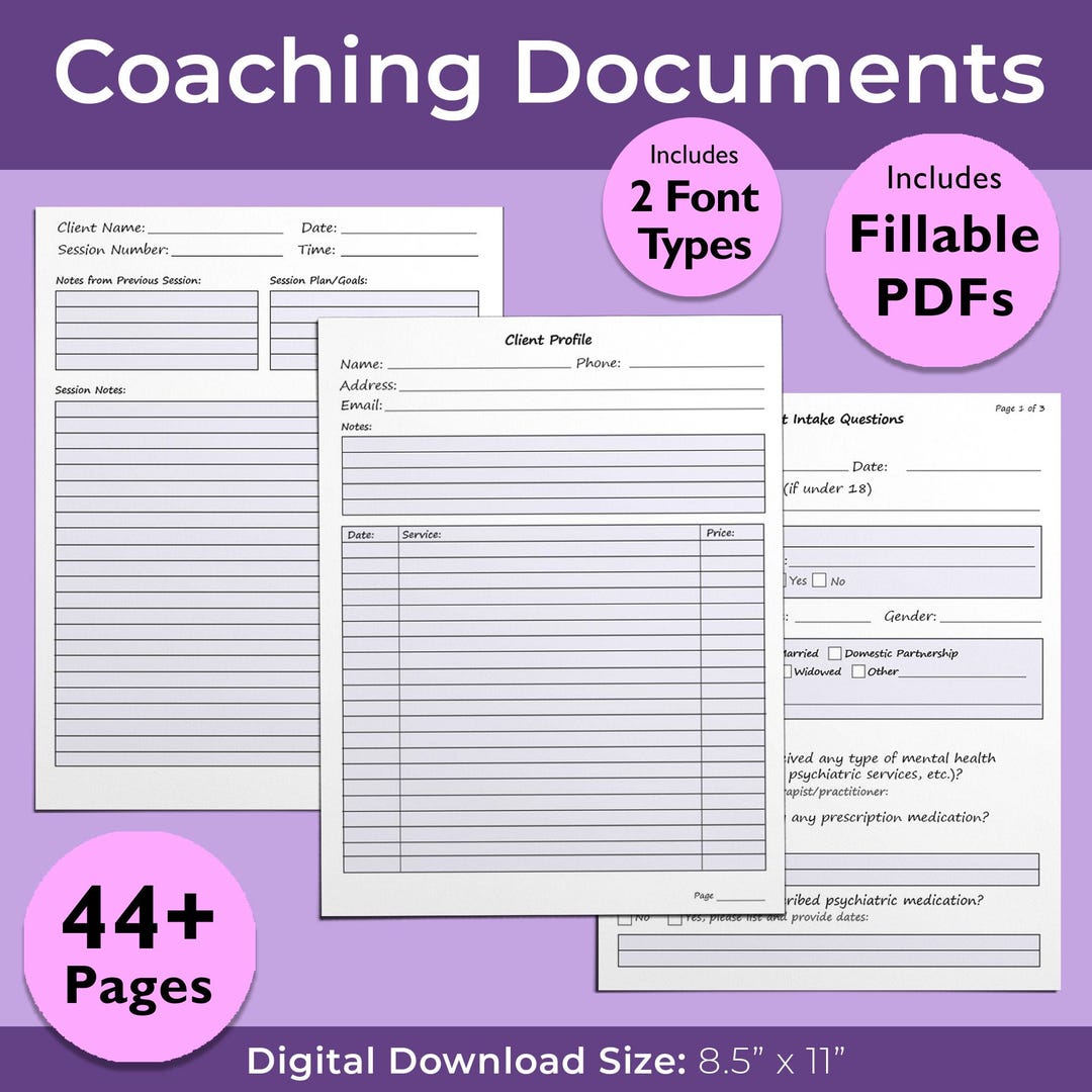 Professional Mental Health Coaching Bundle Client Intake Form Coaching ...