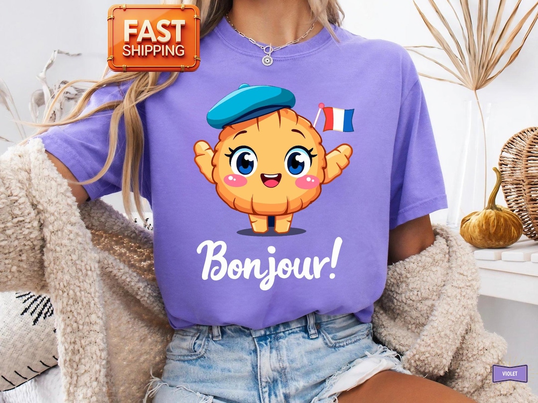 Cute Bonjour French Pastry Design Comfort Colors® T-shirt Fun Cartoon ...