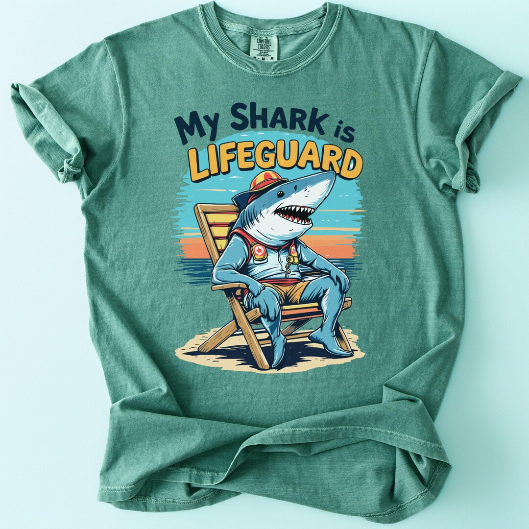 Funny Shark Lifeguard T-shirt, Shark Graphic Tee, Summer Beach Shirt ...