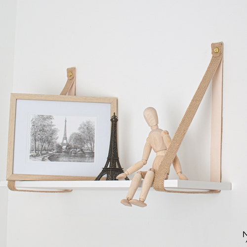 Leather Shelf Brackets With Rod Holder Wall Hanging Straps - Etsy