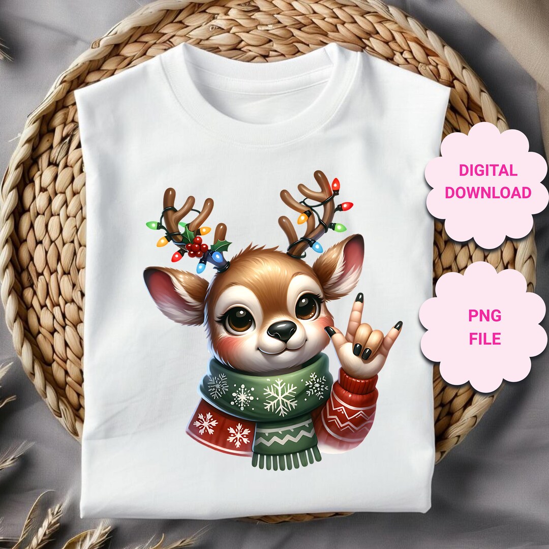 Christmas Reindeer Clipart, Reindeer PNG Sublimation, ASL Reindeer Png ...