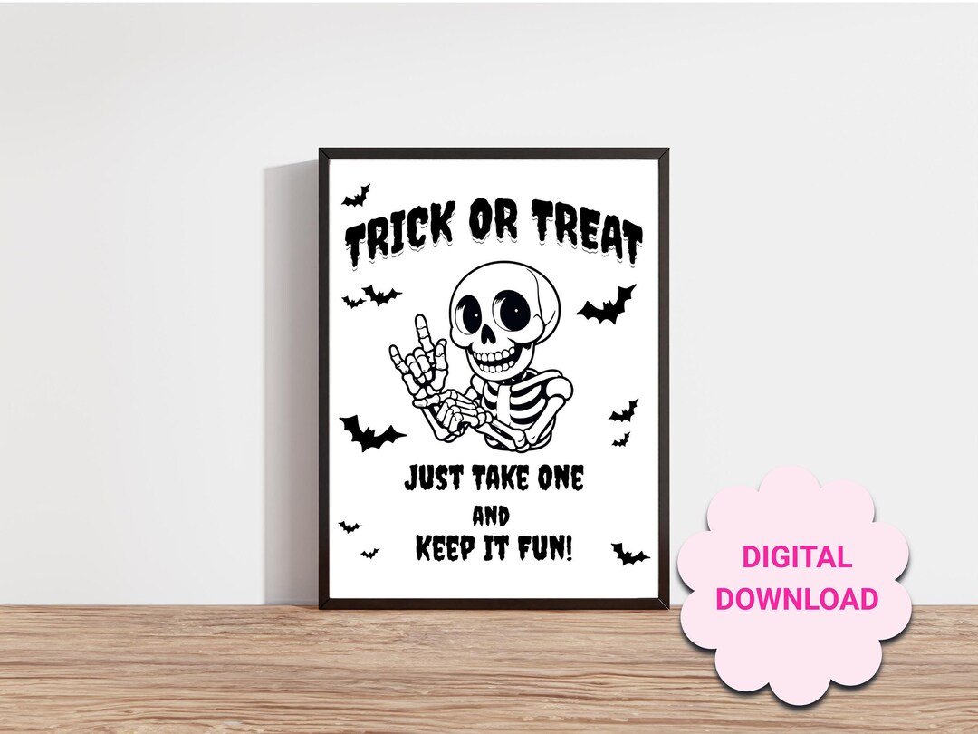 Trick or Treat Sign, Halloween Door Sign, Halloween Party Decor, Just ...