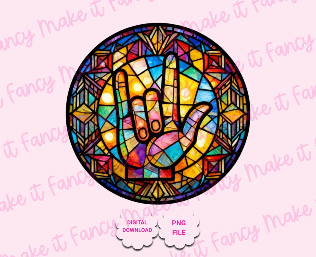 ASL I Love You Hand Stained Glass Clipart, Asl Ily Stained Glass PNG ...