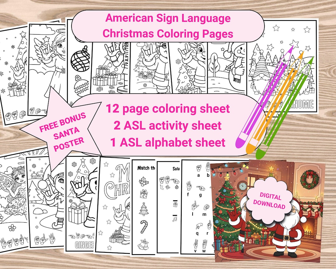 ASL Christmas Printable Coloring Pages, ASL Abc Alphabet and ASL Santa ...