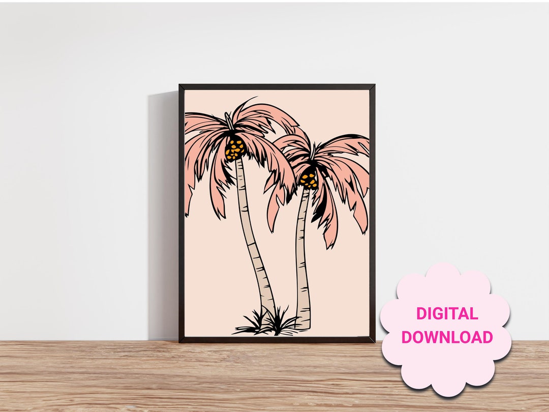 Palm Tree Digital Art, Girl Art, Bedroom Decor, Nursery Decor, Peach ...
