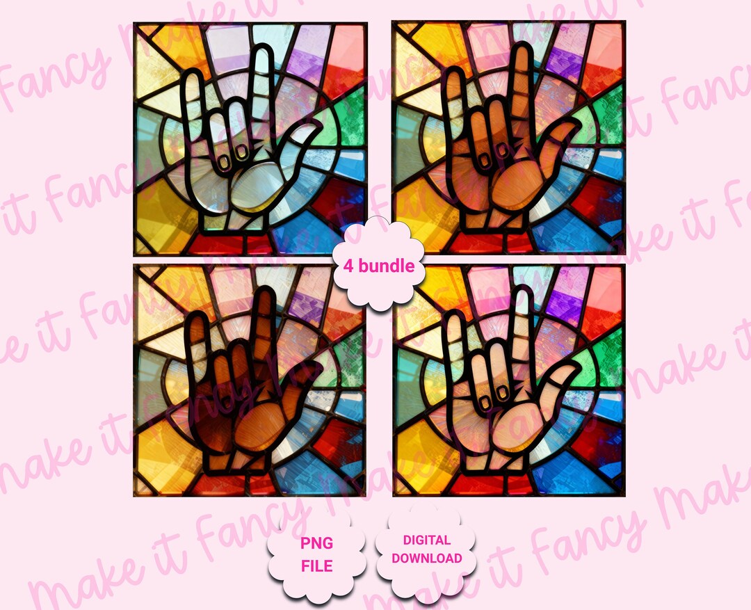 ASL I Love You Hand Stained Glass Clipart, Asl Ily Stained Glass PNG ...
