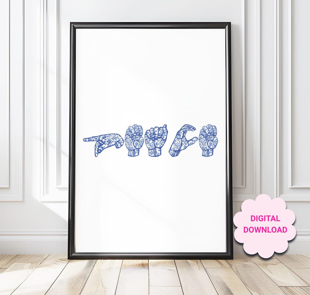 ASL PEACE Printable Wall Art, Blue Toile Chinoiserie Asl Poster, Deaf ...