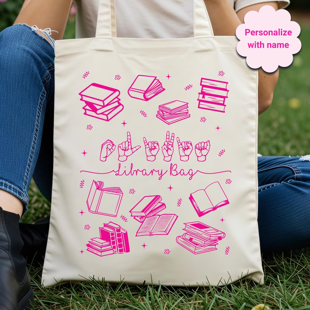 ASL Personalized Library Bag, Childs Name Tote Bag, ASL Name Canvas ...