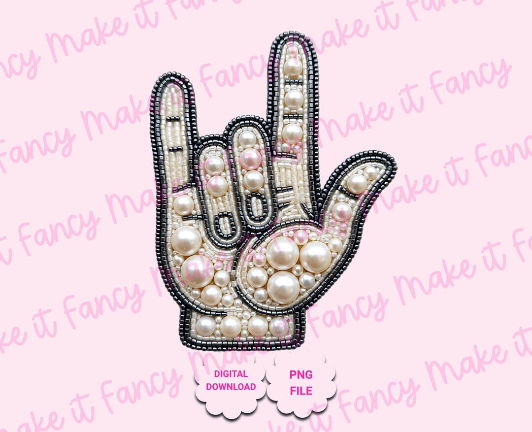 ASL I Love You Hand in Faux Pearl and Bead Clipart, Asl Hand Deaf PNG ...