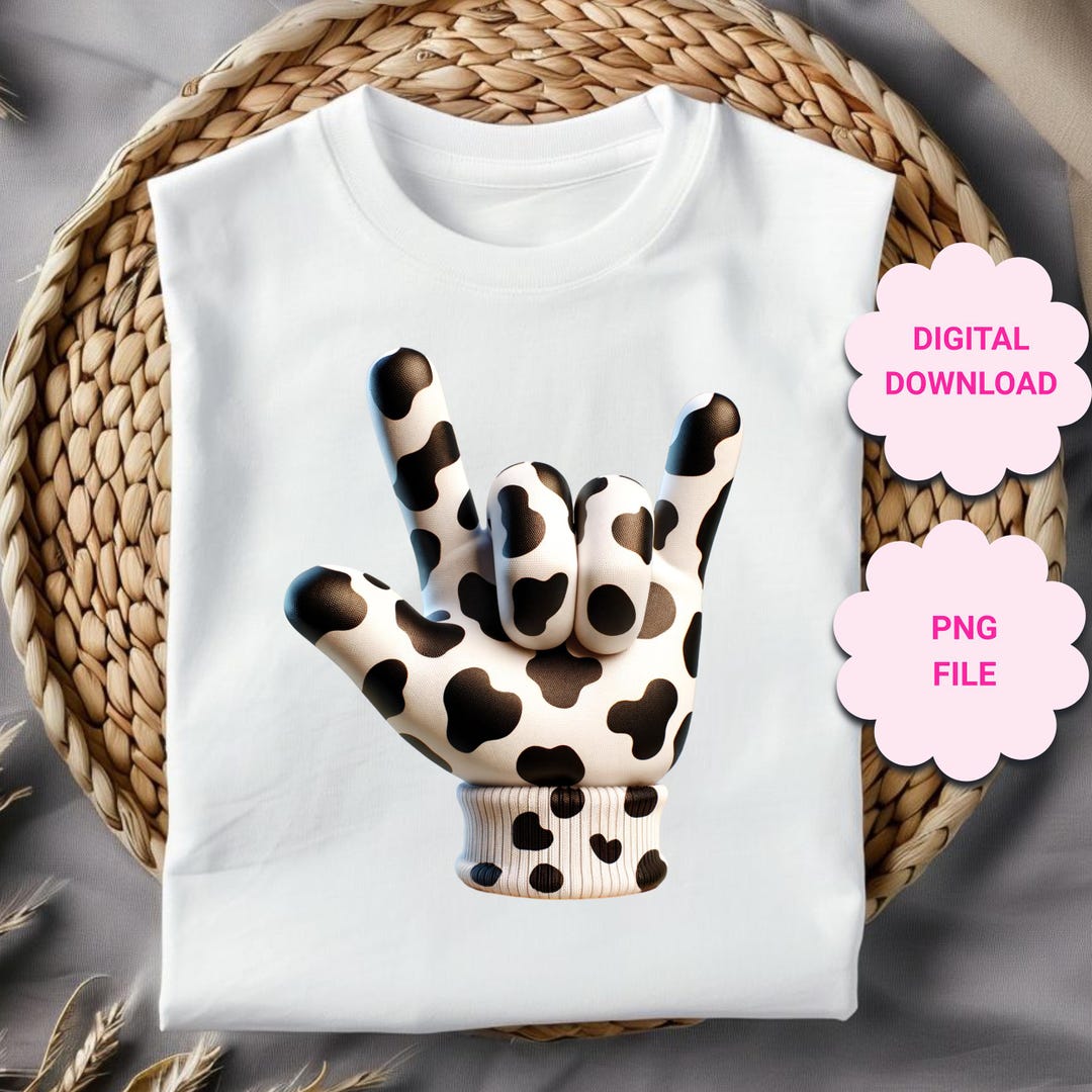 Cow Pattern ASL I Love You Hand Sign PNG, Asl Hand, Cow ASL Sublimation ...