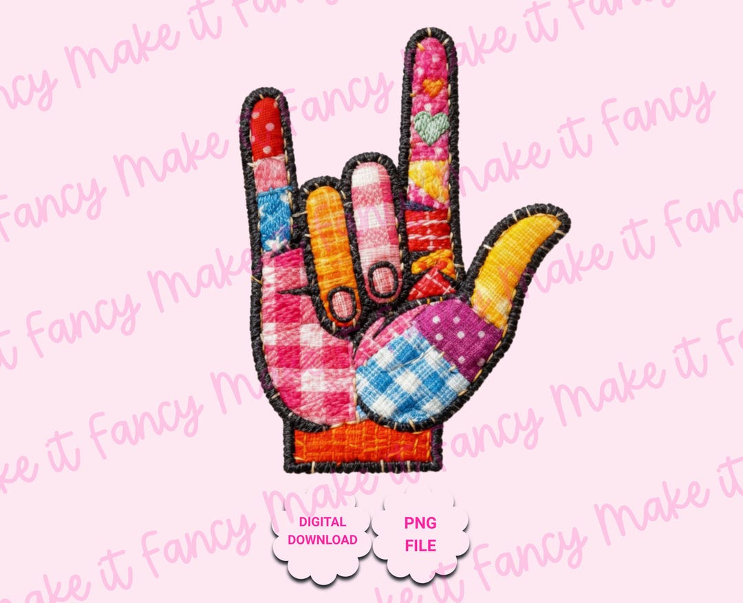 ASL Hand in Faux Patchwork Design Png, Asl Hand in Faux Embroidery ...
