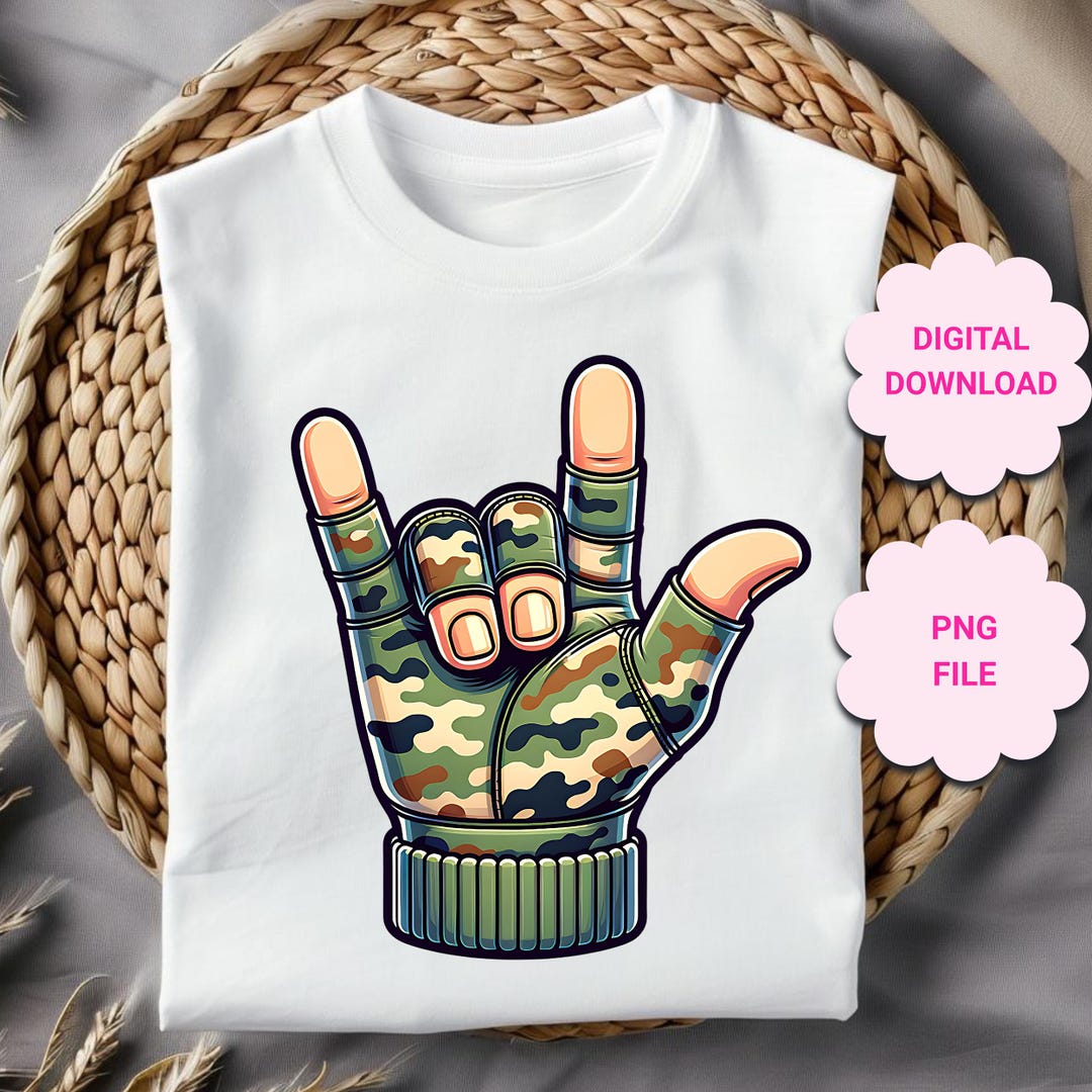 Camo ASL I Love You Hand PNG, Asl Hand, Camo ASL Ily Sublimation ...