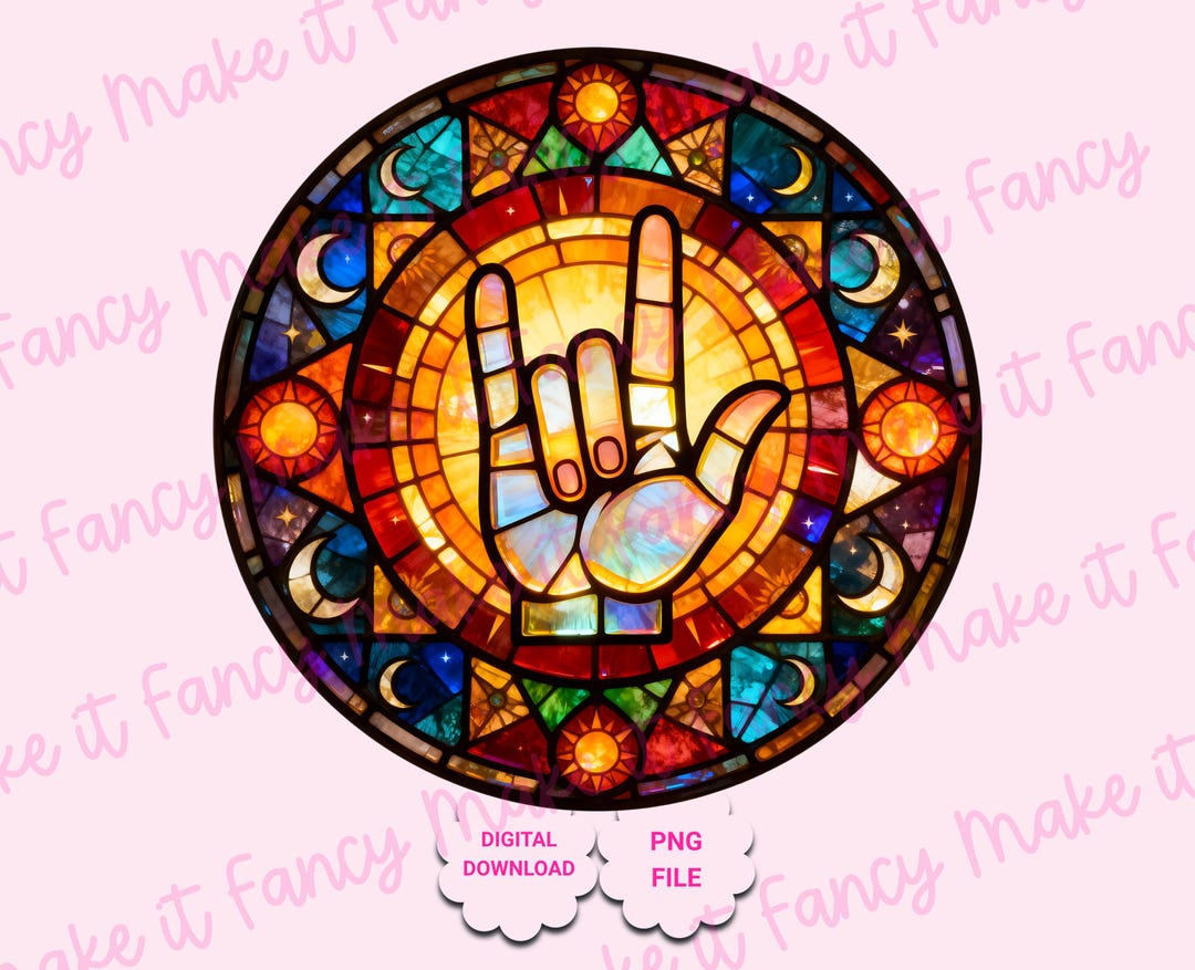 Celestial ASL I Love You Hand Stained Glass Clipart, Asl Stained Glass ...