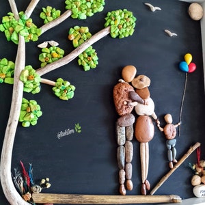 Family Rock Art, Pebble Art Frame, Parent Gift, Wall Decoration Frame ...