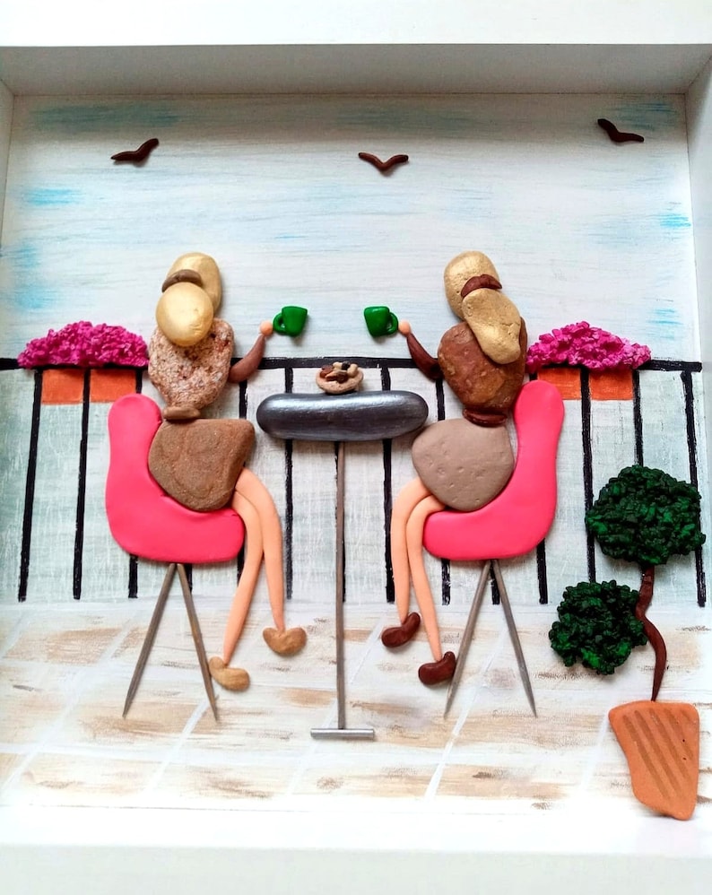 Best Friend Pebble Art, Pebble Girlfriends, Coffee Wall Decor, Balcony ...