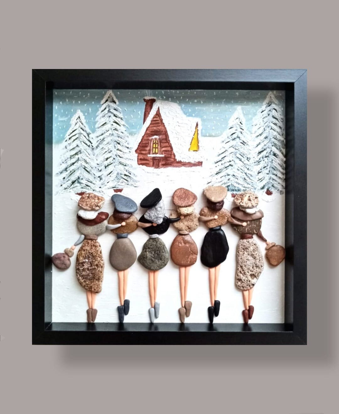 Snowy Cabin in the Woods, Friends Pebble Art, Handmade Painting, Winter ...