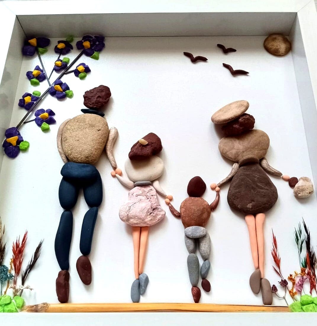 Pebble Art Family of Four Pebble Art Painting Personalised - Etsy