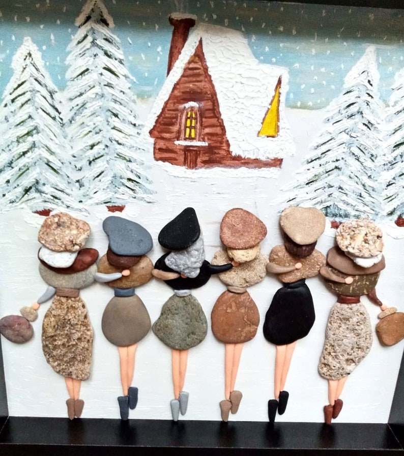 Snowy Cabin in the Woods, Friends Pebble Art, Handmade Painting, Winter ...