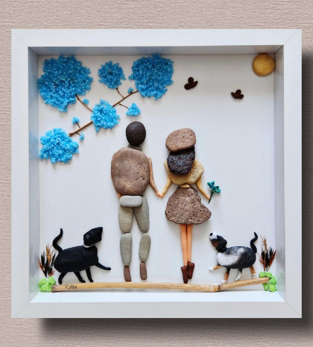 Pebble Art Couple With Pets, Unique Pebble Art for Couples ...