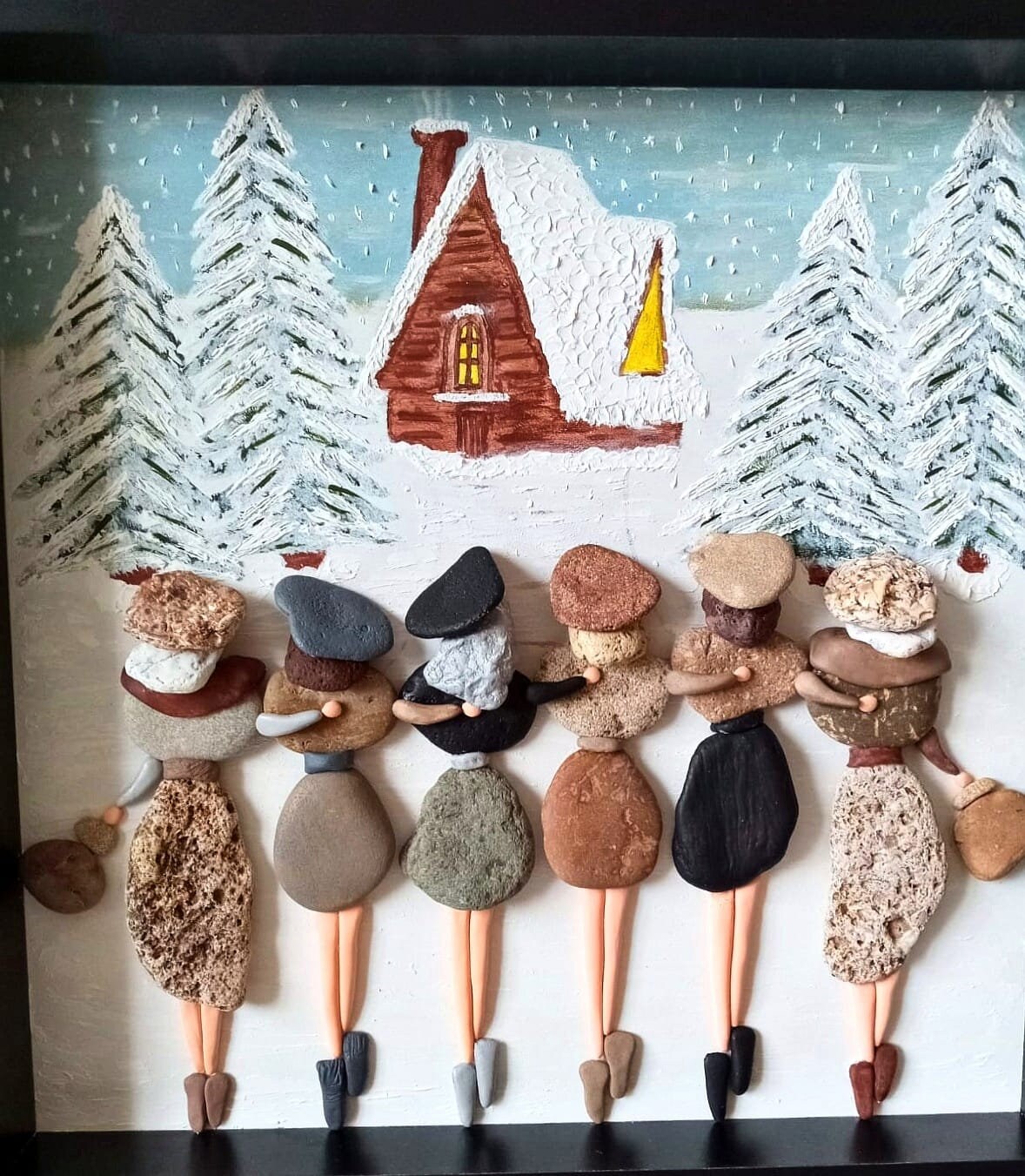 Snowy Cabin in the Woods, Friends Pebble Art, Handmade Painting, Winter ...