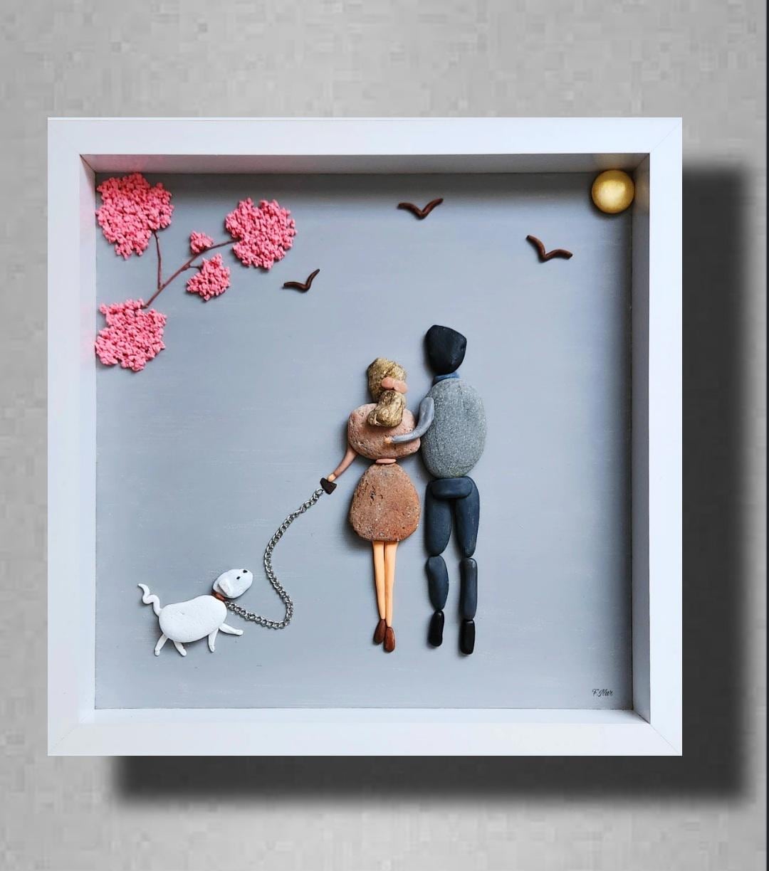Handmade Pebble Art Romantic Couple and Dog Wall Decor Unique Gift Idea ...