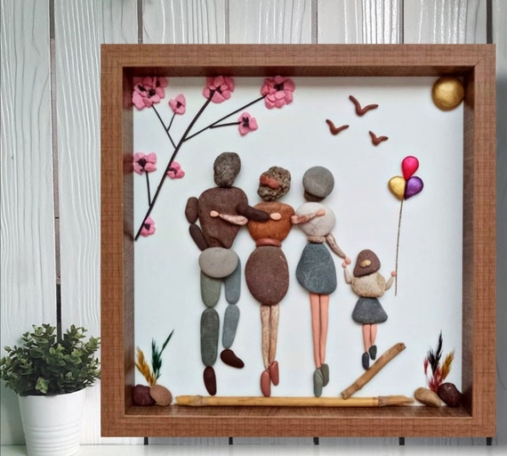 Pebble Art Familyfamily Tree Custom Portrait Gift for - Etsy