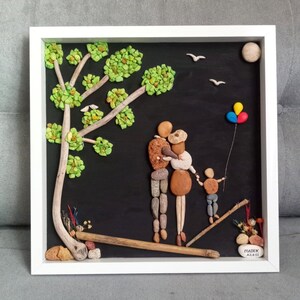 Family Rock Art, Pebble Art Frame, Parent Gift, Wall Decoration Frame ...