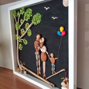 Family Rock Art, Pebble Art Frame, Parent Gift, Wall Decoration Frame ...