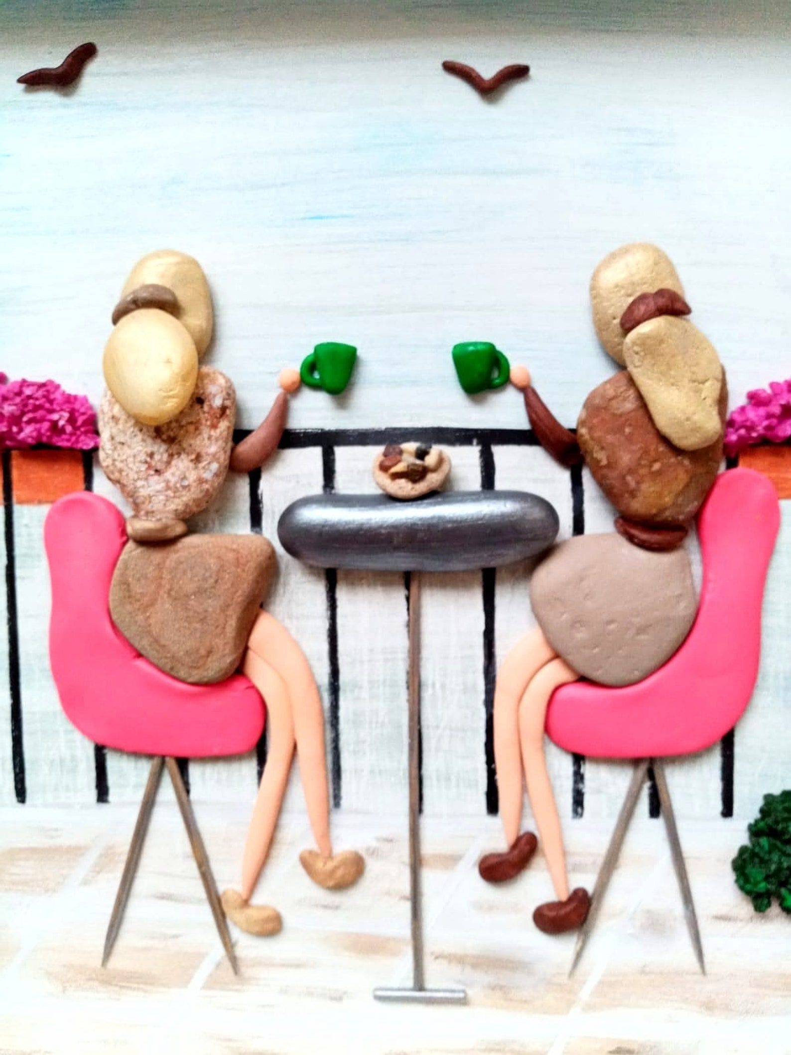 Best Friend Pebble Art, Pebble Girlfriends, Coffee Wall Decor, Balcony ...