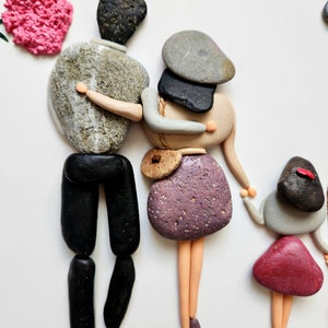 Handmade Family Pebble Art Shadow Box: Custom Stone Family Portrait - Etsy
