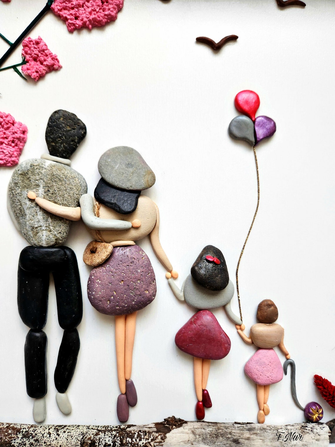 Handmade Family Pebble Art Shadow Box: Custom Stone Family Portrait - Etsy