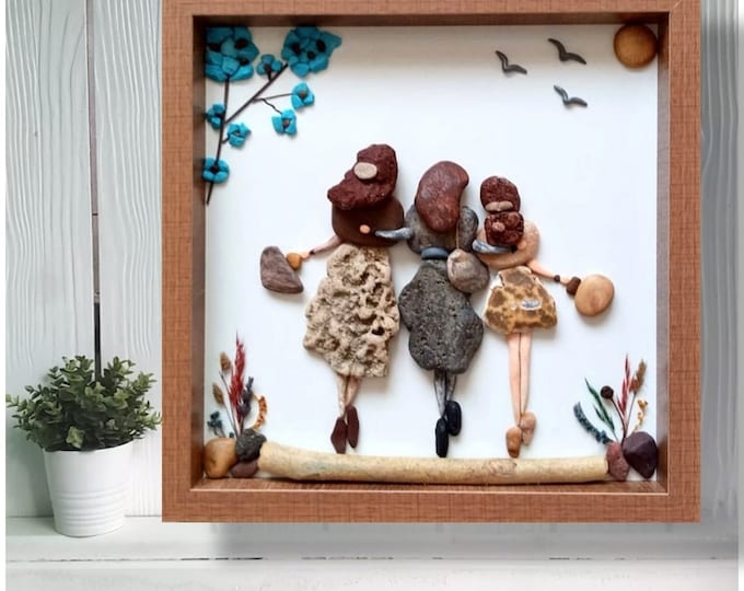 Friendship Pebble Art, Three Close Girlfriends, Best Friend Portrait ...
