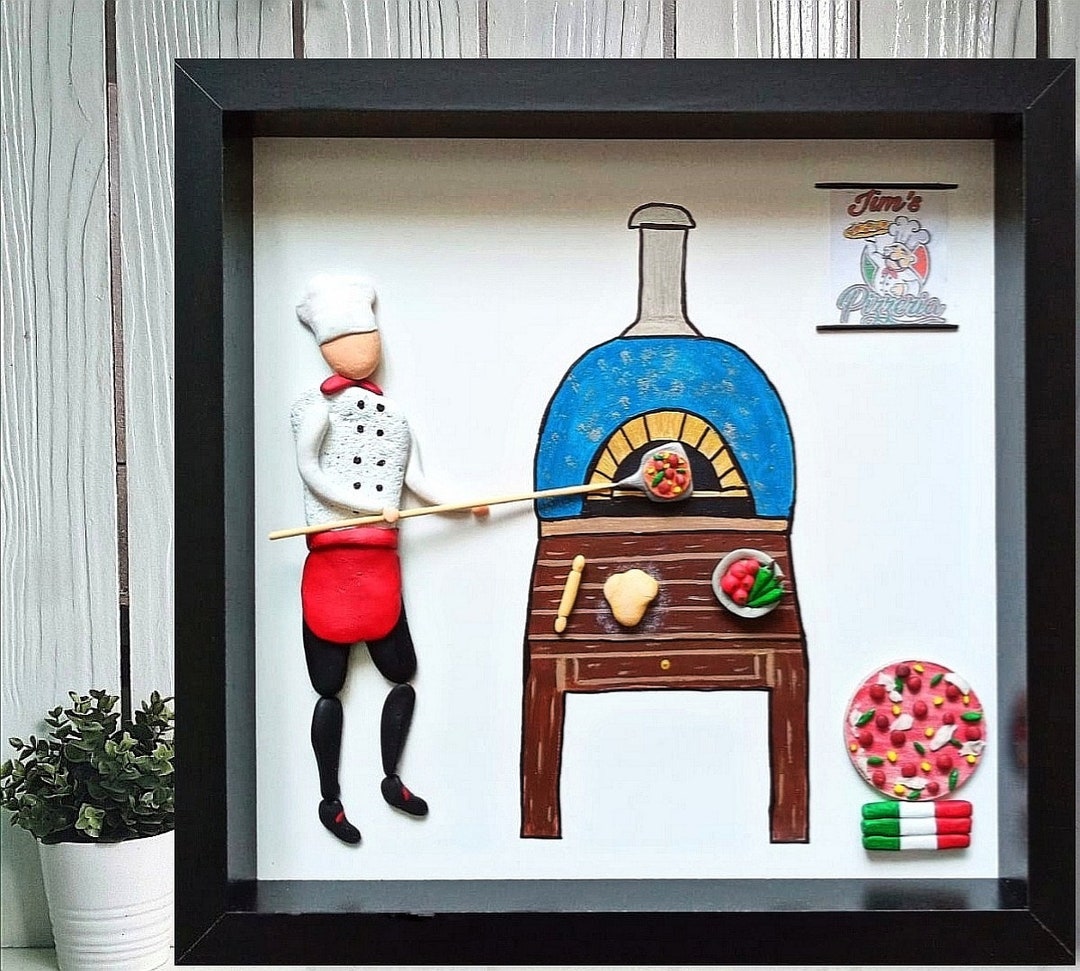 Custom Pizza Art, Framed Pebble Art, 3D Portrait, Chef Gift, Kitchen ...