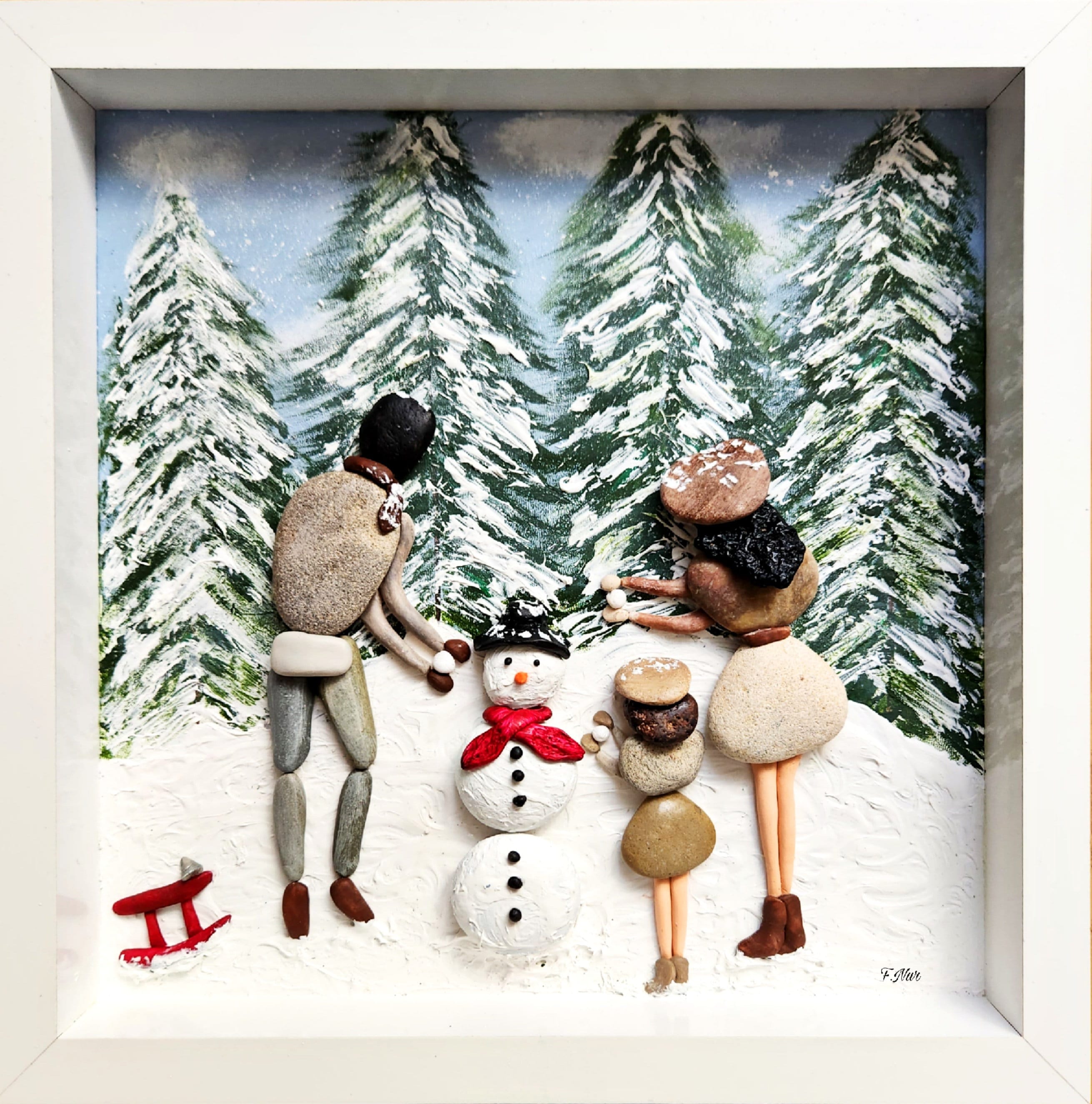 Stone Art, Personalized Family Portrait, Snowman Art, Pebble Stone Art ...