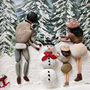 Stone Art, Personalized Family Portrait, Snowman Art, Pebble Stone Art ...