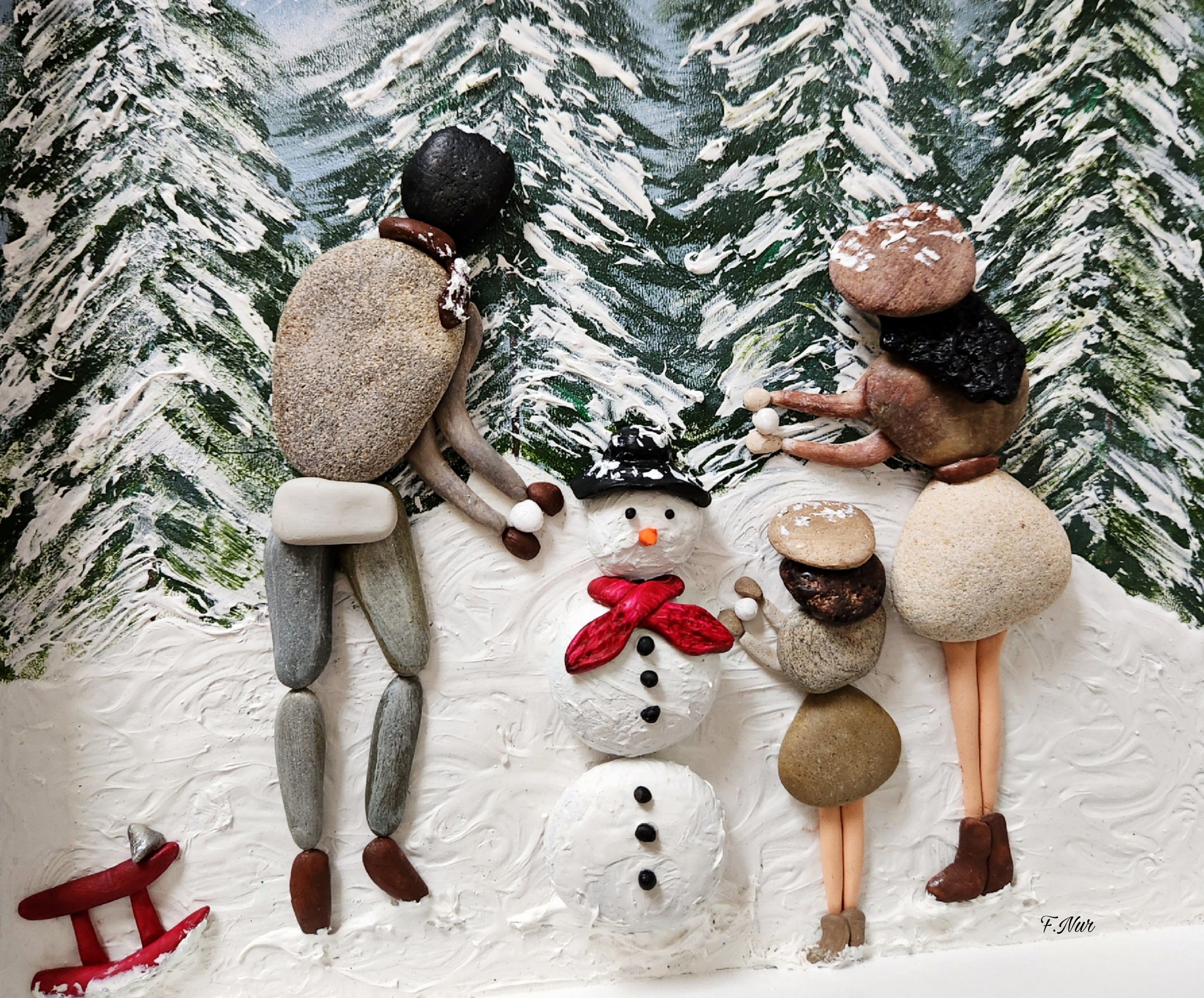 Stone Art, Personalized Family Portrait, Snowman Art, Pebble Stone Art ...