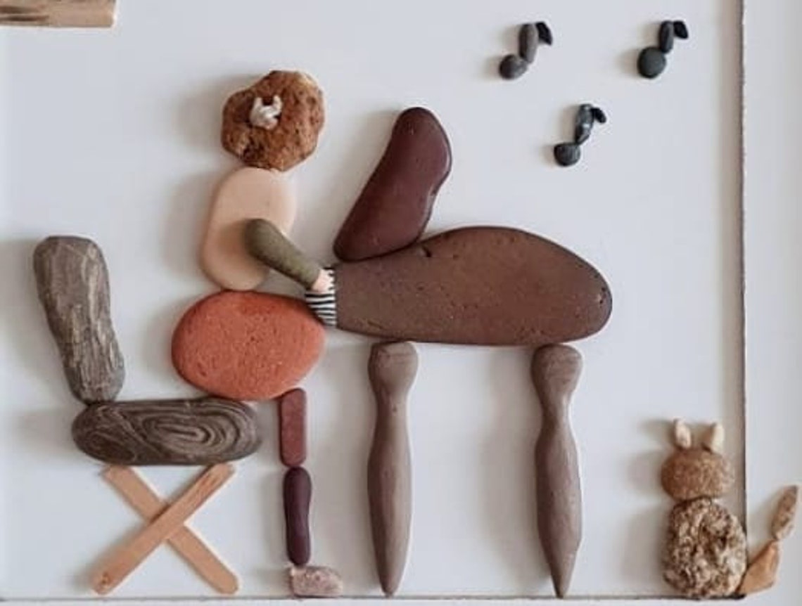Piano Player Pebble Art Pianist Stone Art Girl Playing Piano - Etsy