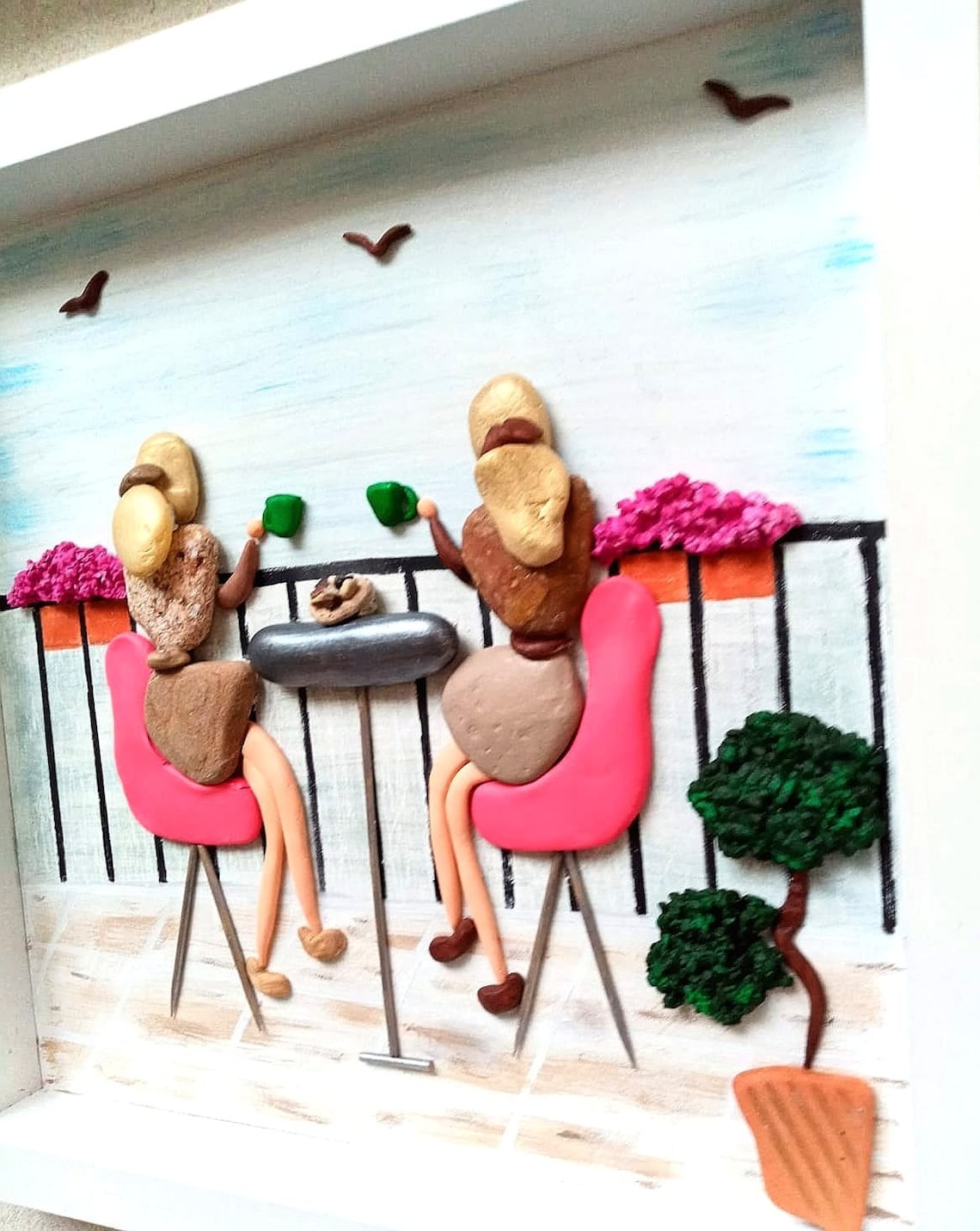 Best Friend Pebble Art, Pebble Girlfriends, Coffee Wall Decor, Balcony ...
