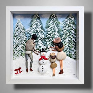 Stone Art, Personalized Family Portrait, Snowman Art, Pebble Stone Art ...