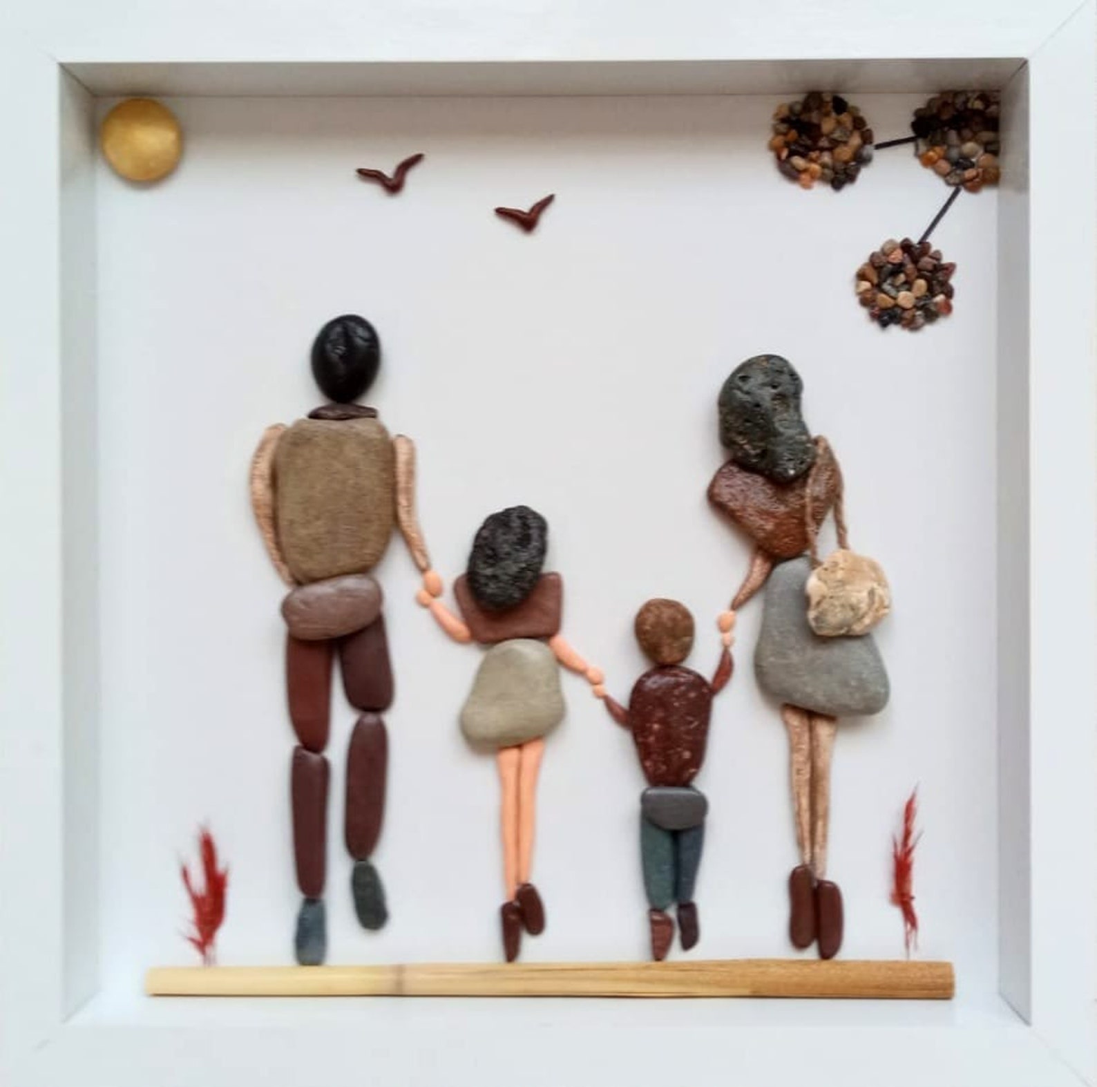 Personalized Pebble Art Family Picture for 4 Handmade Mom - Etsy