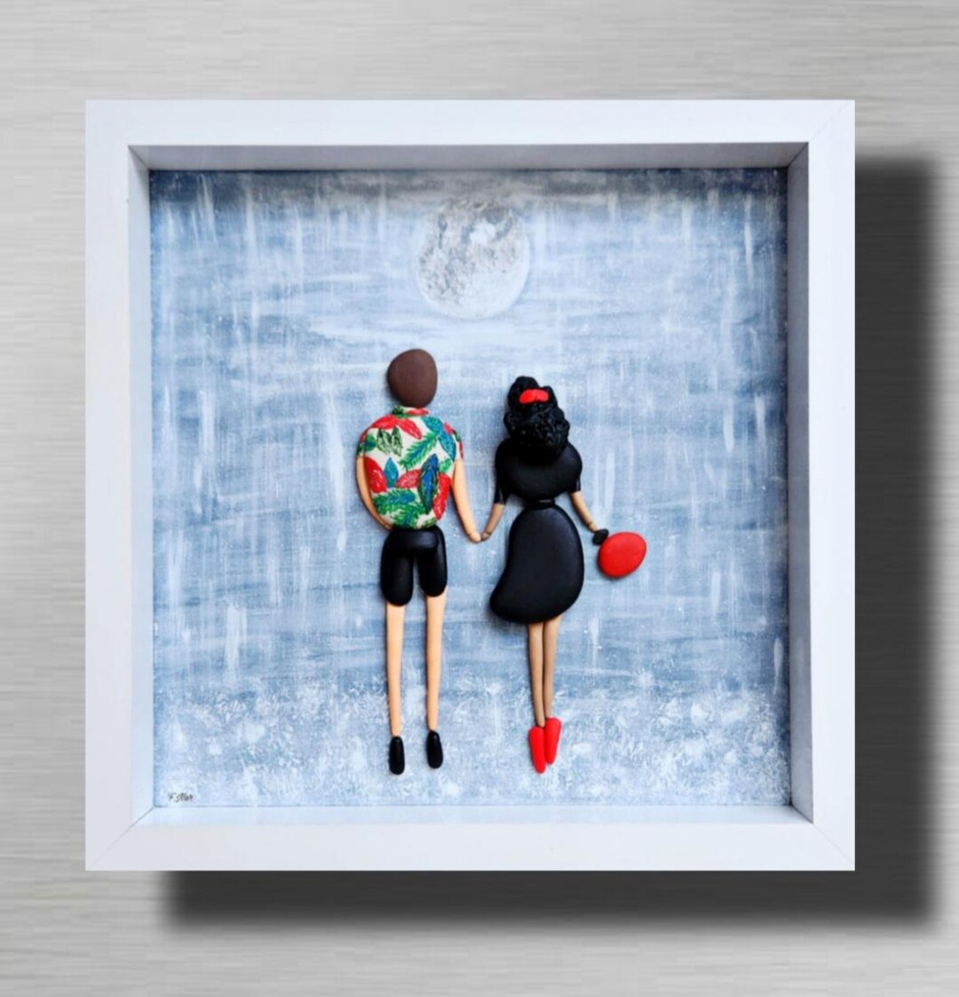 Handmade Pebble Art Couple Frame - Minimalist Wall Decor -personalized ...