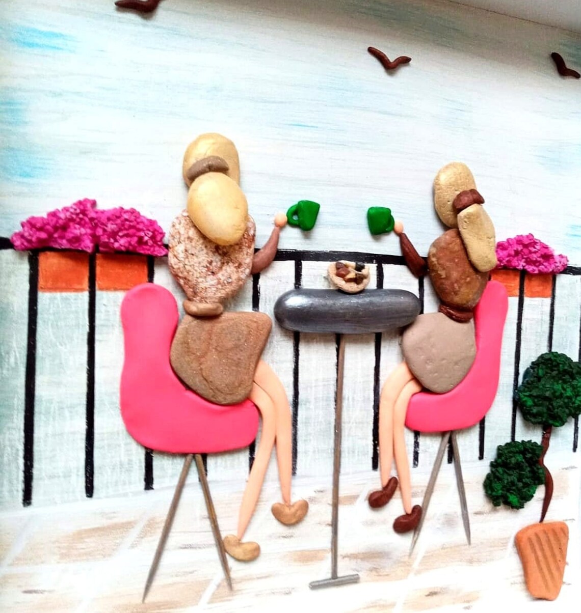 Best Friend Pebble Art, Pebble Girlfriends, Coffee Wall Decor, Balcony ...
