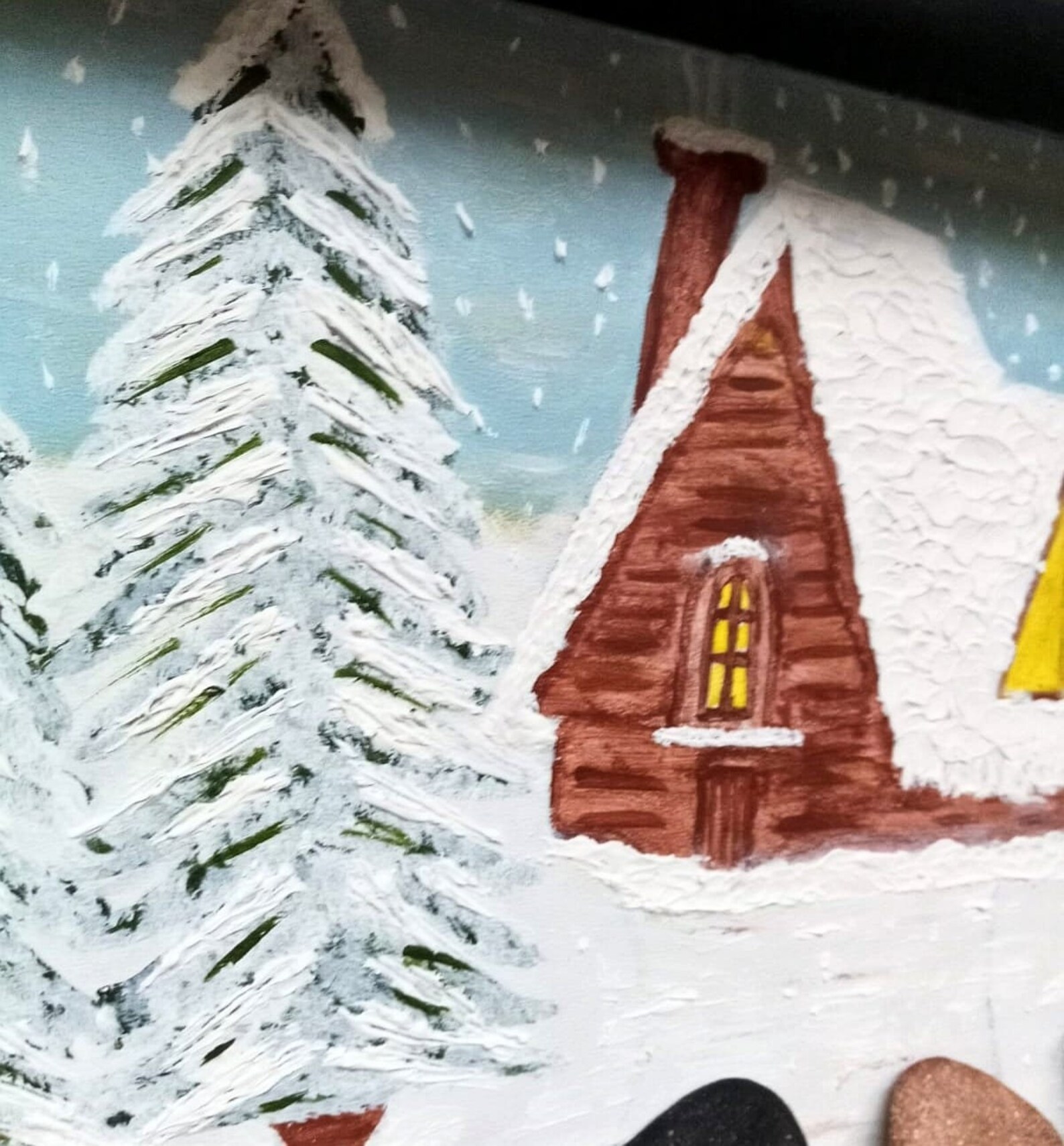 Snowy Cabin in the Woods, Friends Pebble Art, Handmade Painting, Winter ...