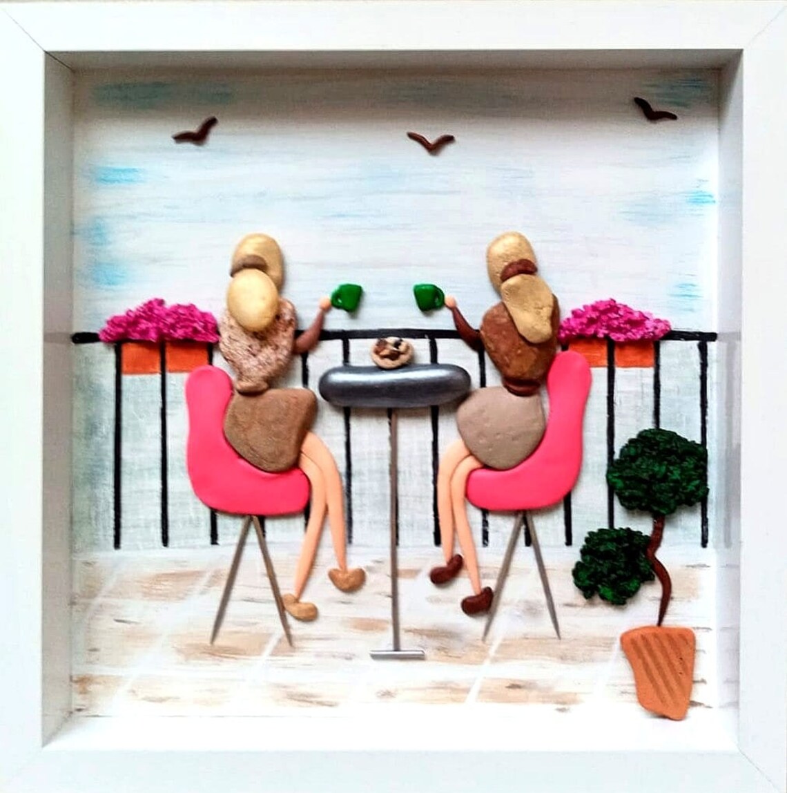 Best Friend Pebble Art, Pebble Girlfriends, Coffee Wall Decor, Balcony ...