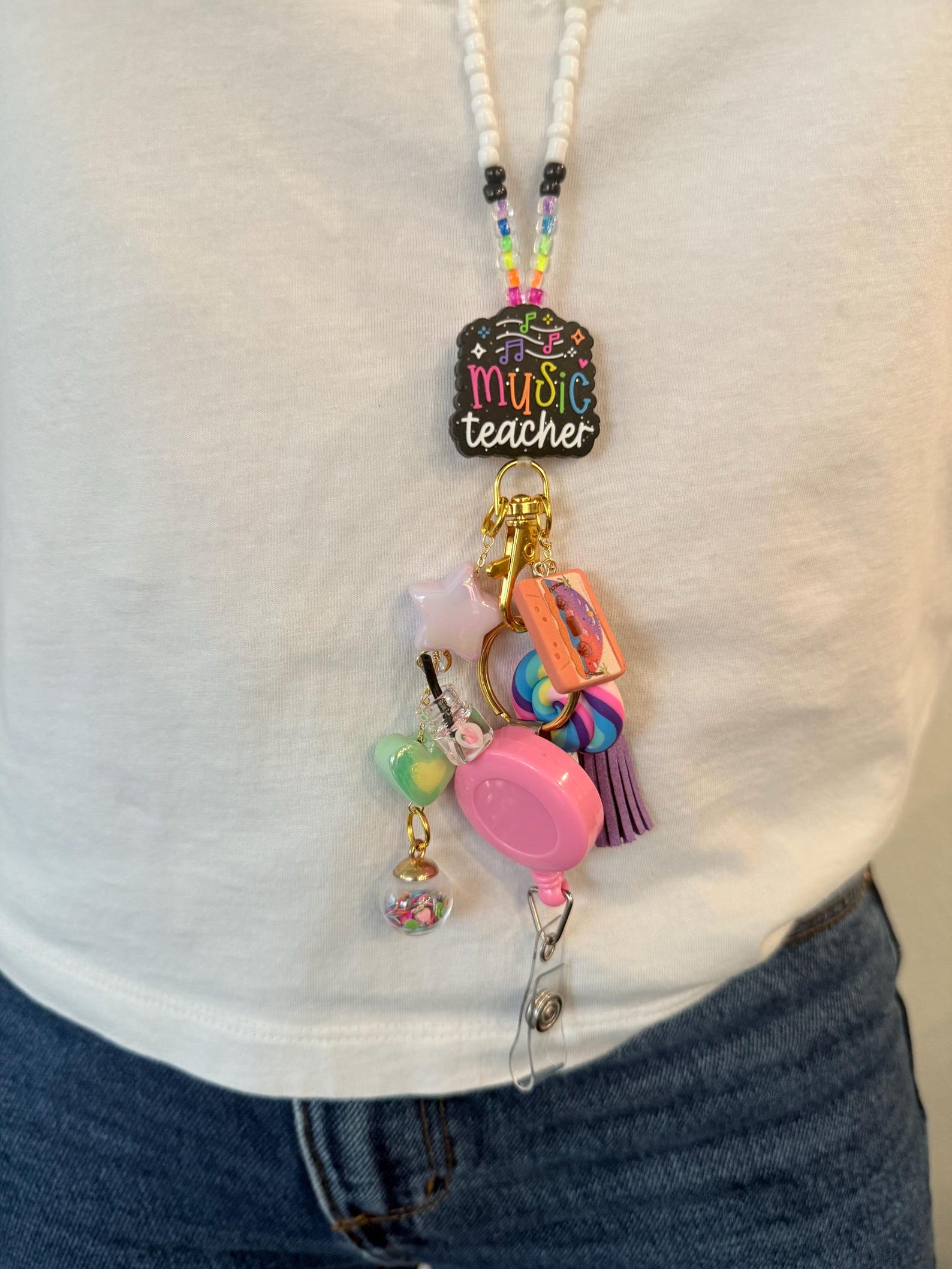 Music Teacher Lanyard Badge Reel | Colorful Beaded Retractable ID ...