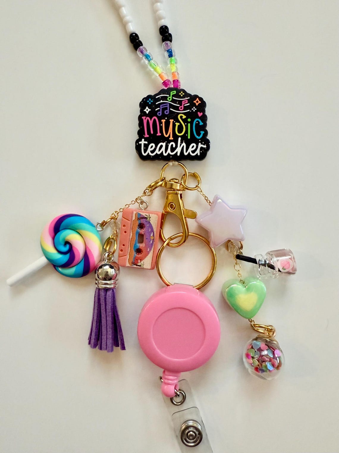 Music Teacher Lanyard Badge Reel | Colorful Beaded Retractable ID ...